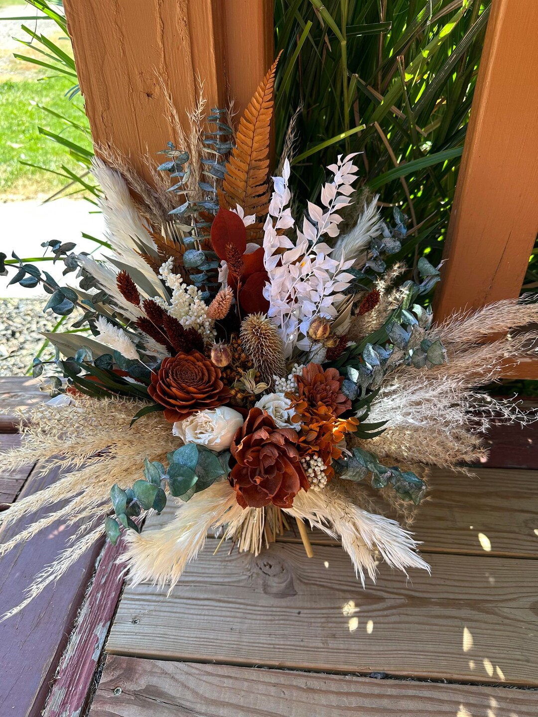 LIFETIME LOVE: Boho/ Rust/ Wood Flowers/ Real Preserved/ Babies Breath ...