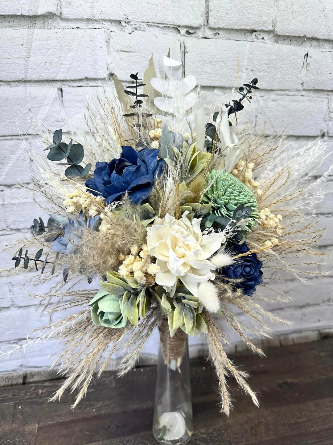 BEACH BLUES: Boho/rustic Dusty Sage Green/dusty Blue/ivory Wood Flowers ...