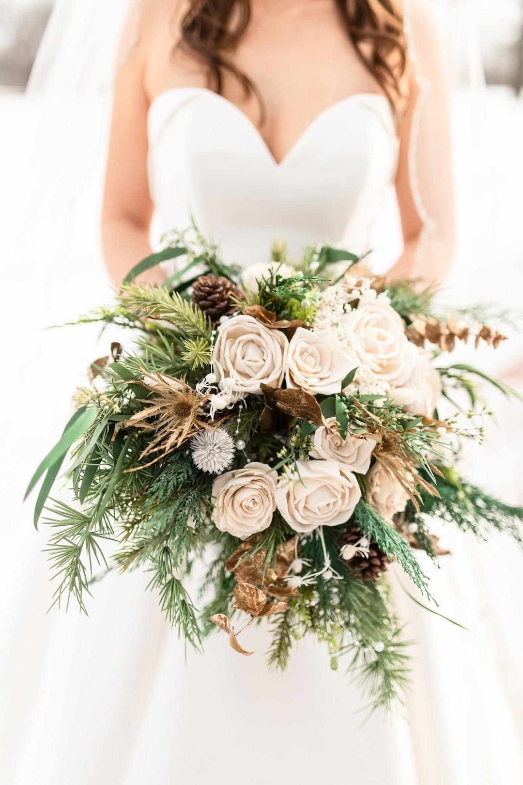 PINE DREAMS: Bridal Bouquet/ Ivory/ Elegant/ Minimal/ Wood Flowers ...