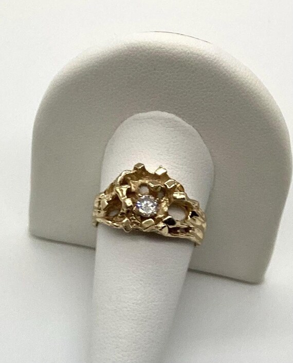 Vintage 14k Yellow Gold Nugget Ring with Natural Diam… - Gem