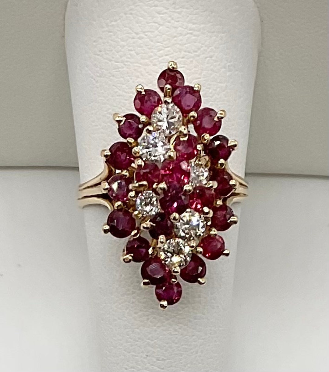 Genuine Rubies Natural Diamonds Solid 14k Yellow Gold Ladies Cluster ...