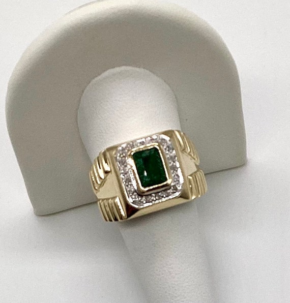 Estate Genuine Emerald Natural Diamond Solid 10k Yell… - Gem