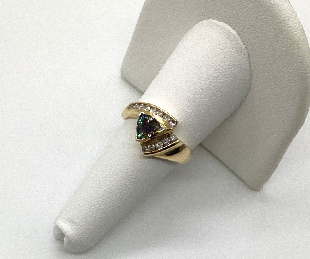 14k Yellow Gold Mystique Topaz Ring With Natural Diamonds, Size 8 - Etsy