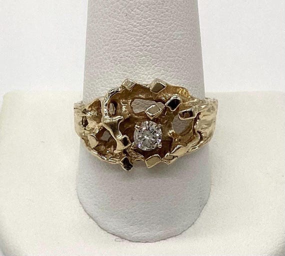 Vintage 14k Yellow Gold Nugget Ring with Natural Diam… - Gem
