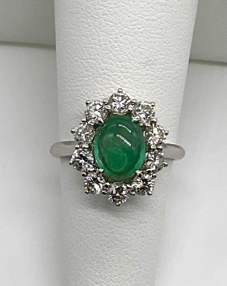 APPRAISED. Estate Genuine Emerald Natural Diamonds Solid 18k White Gold ...