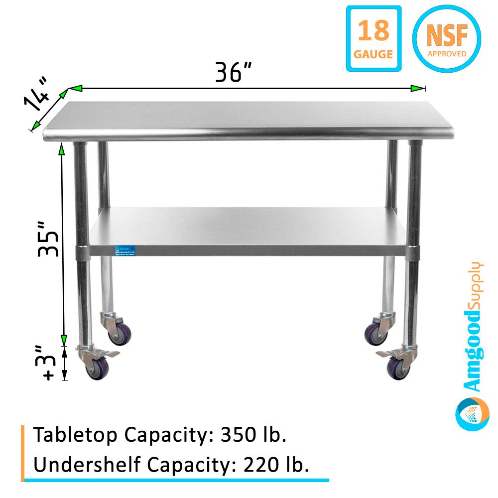 14 X 36 Mobile Stainless Steel Table Metal Table on Wheels - Etsy
