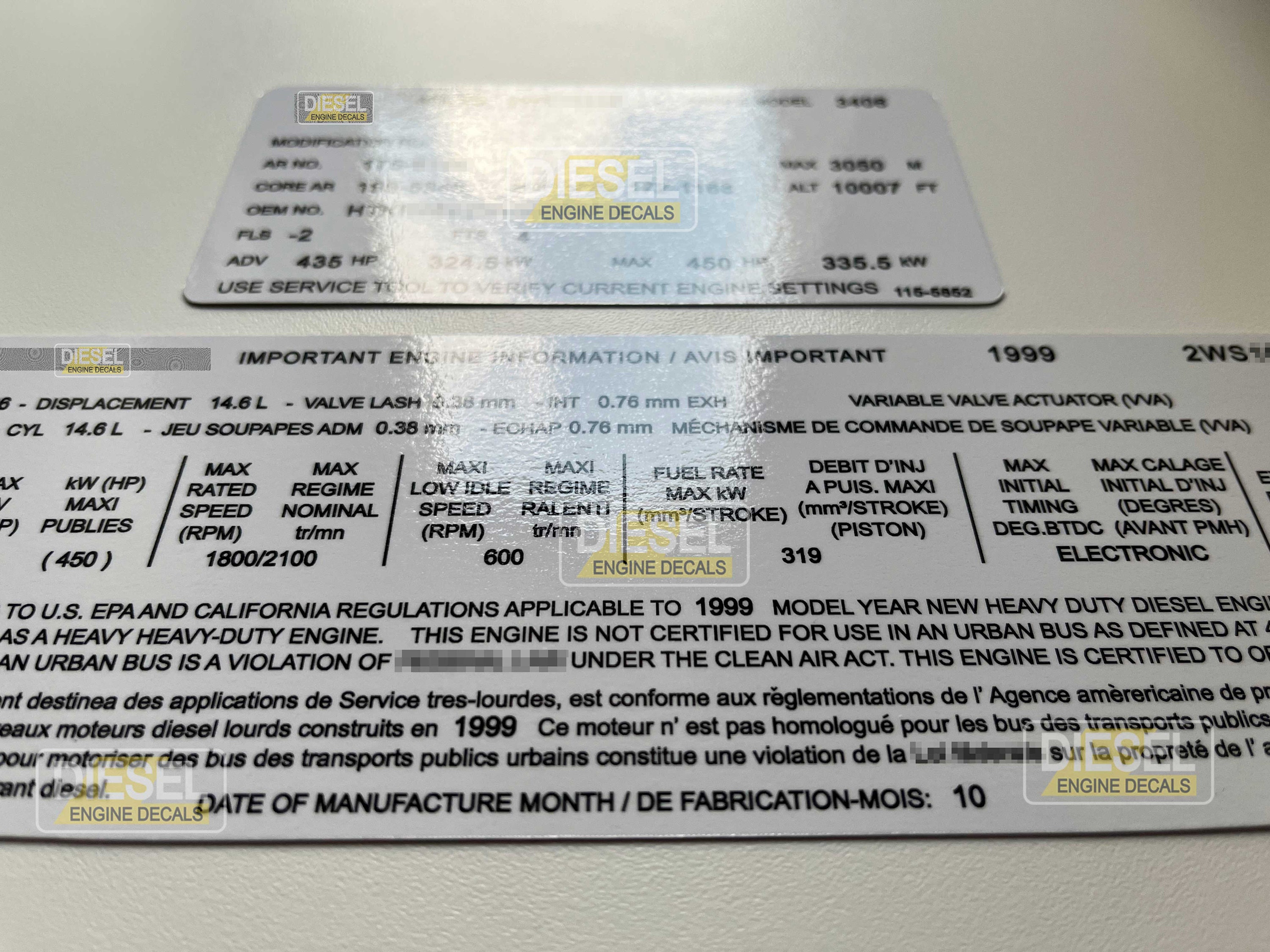 CAT 3406 2WS 14.6L Diesel Engine Valve Cover Sticker Decal 1999 CUSTOM ...