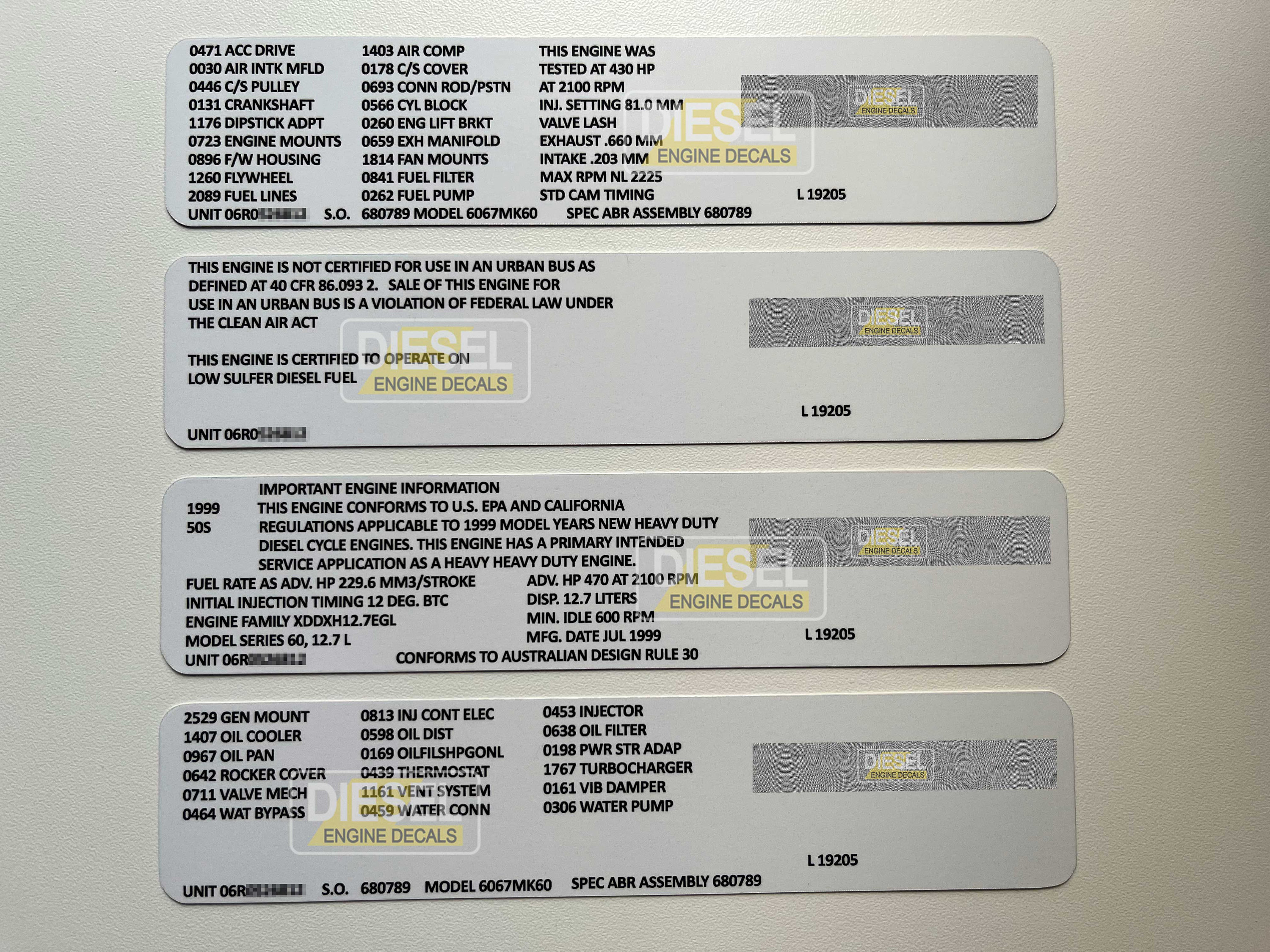 Detroit Diesel Series 60 12.7L Valve Cover Sticker Decal 1998 1999 ...