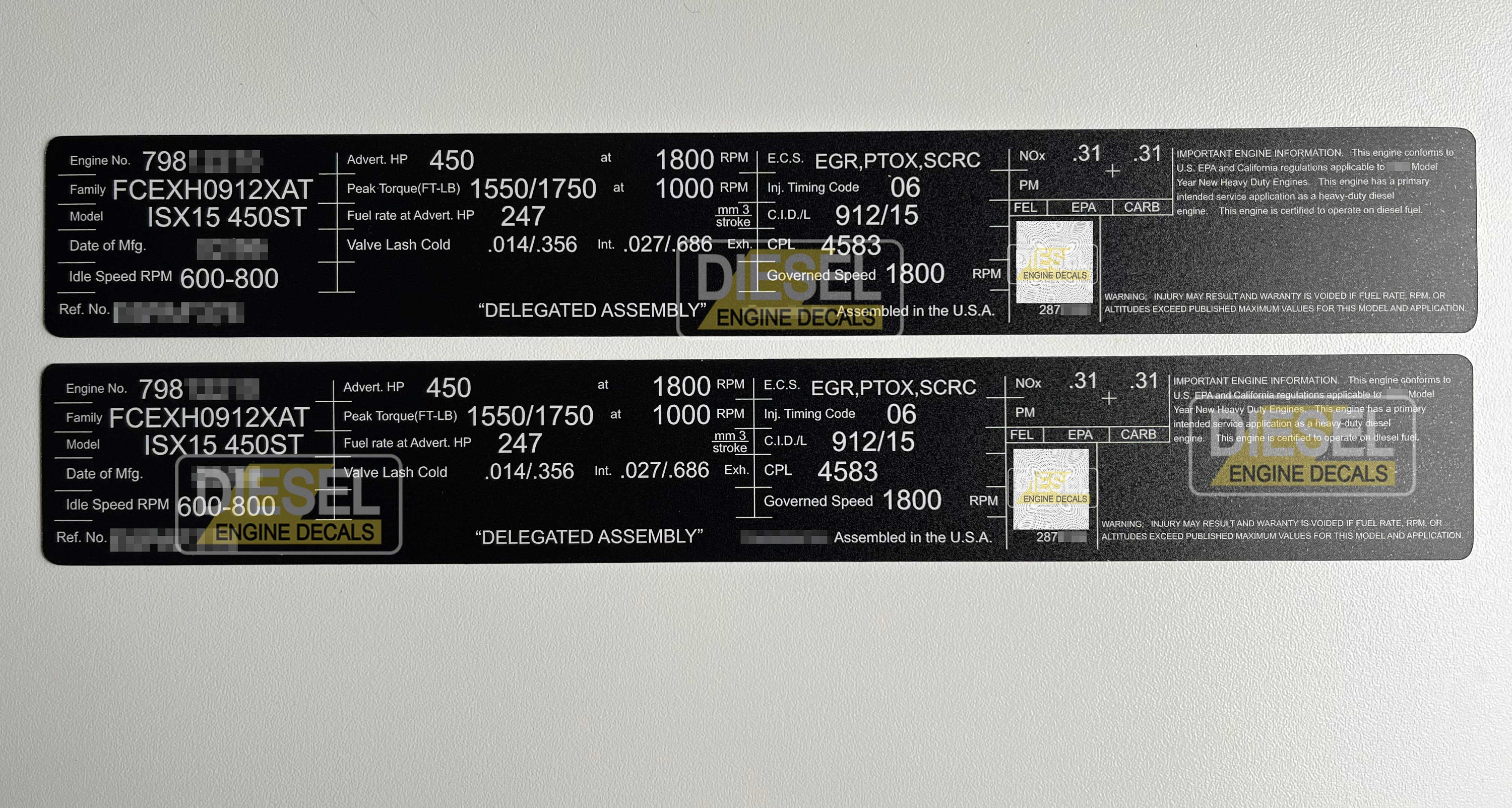 Cummins ISX 450 450ST 485 485ST Engine Valve Cover Decal Sticker Set ...