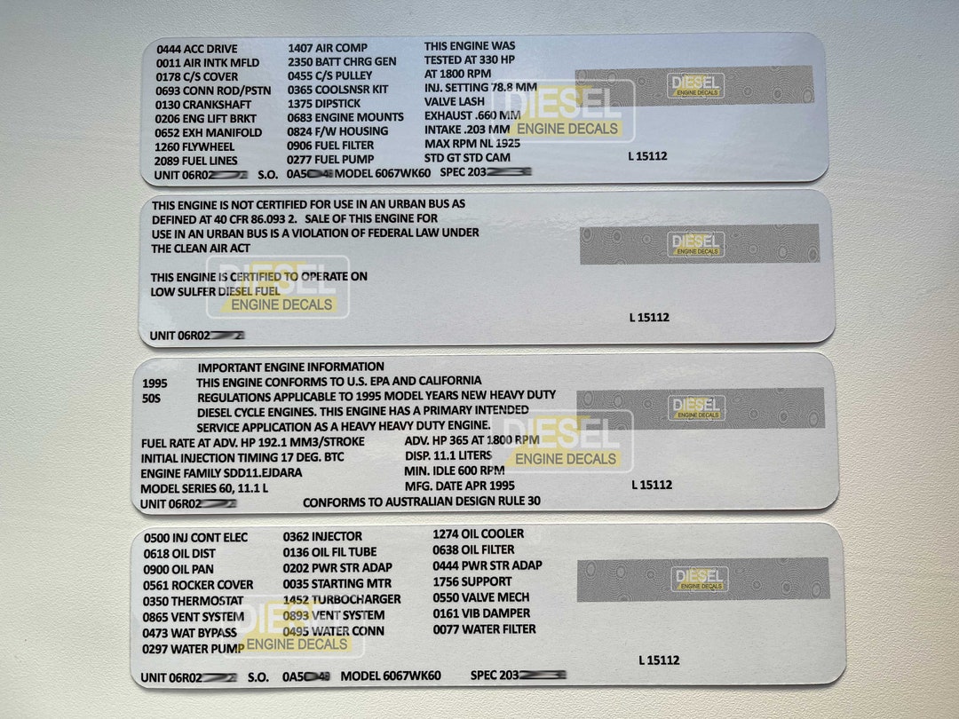 Detroit Diesel Series 60 11.1L 1995 Valve Cover Sticker Decal CUSTOM - Etsy