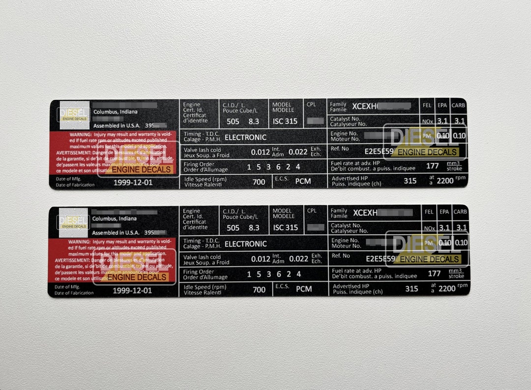 Cummins ISC 8.3L Engine Valve Cover Decal Sticker Set 1998 1999 BLACK ...