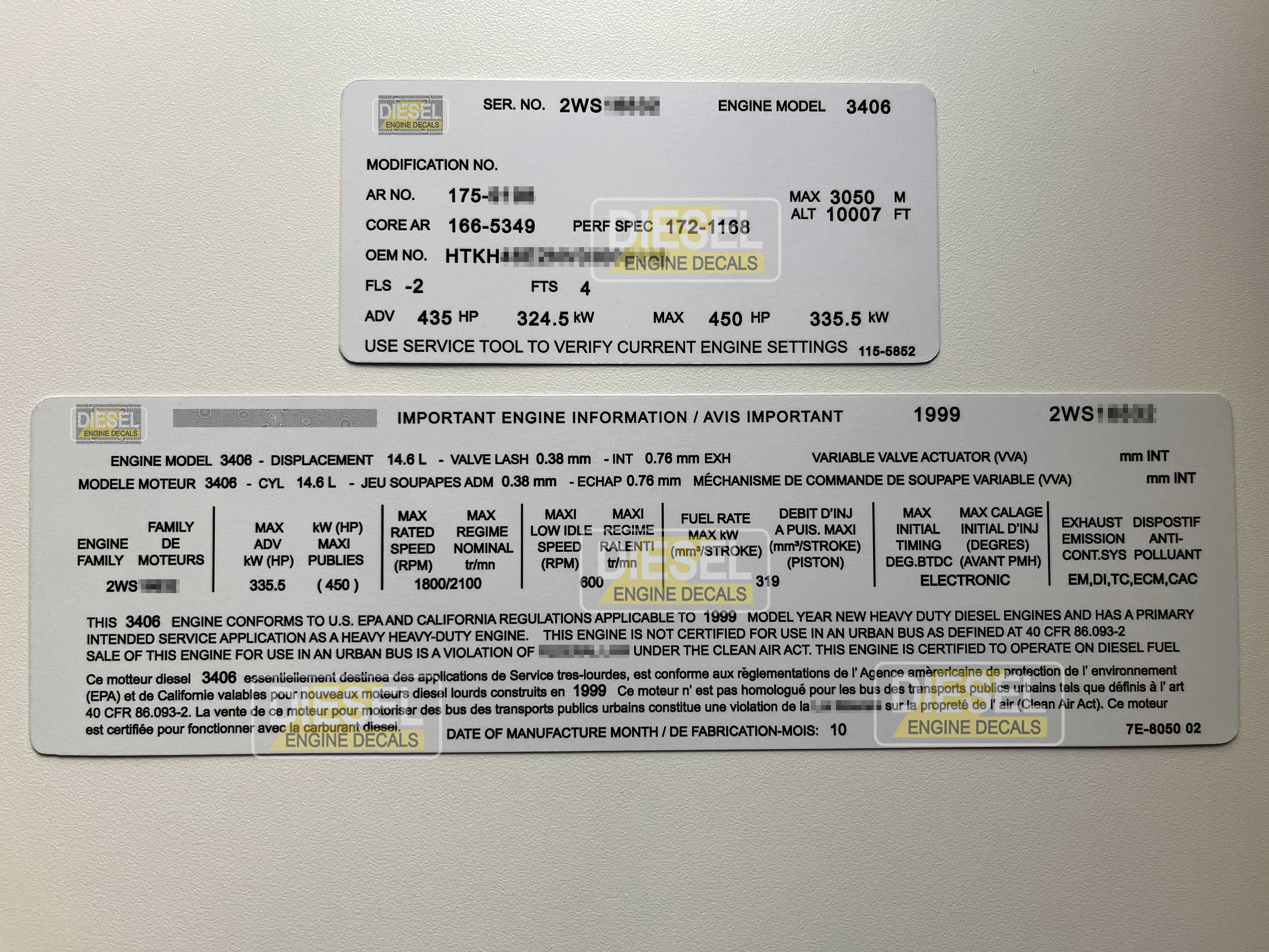 CAT 3406 2WS 14.6L Diesel Engine Valve Cover Sticker Decal 1999 CUSTOM ...