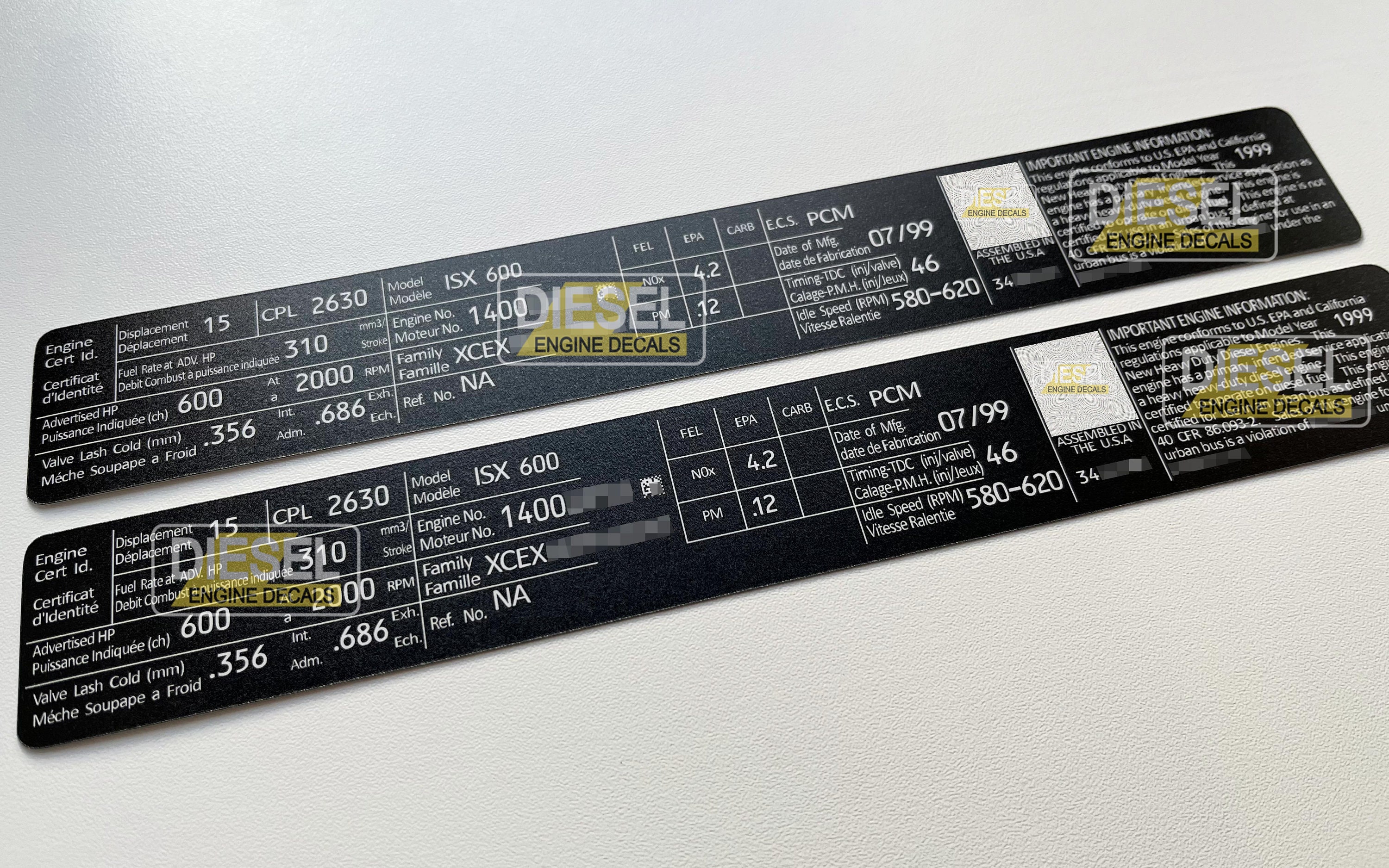 Cummins ISX 600 Engine Valve Cover Decal Sticker Set 1999 BLACK Edition ...