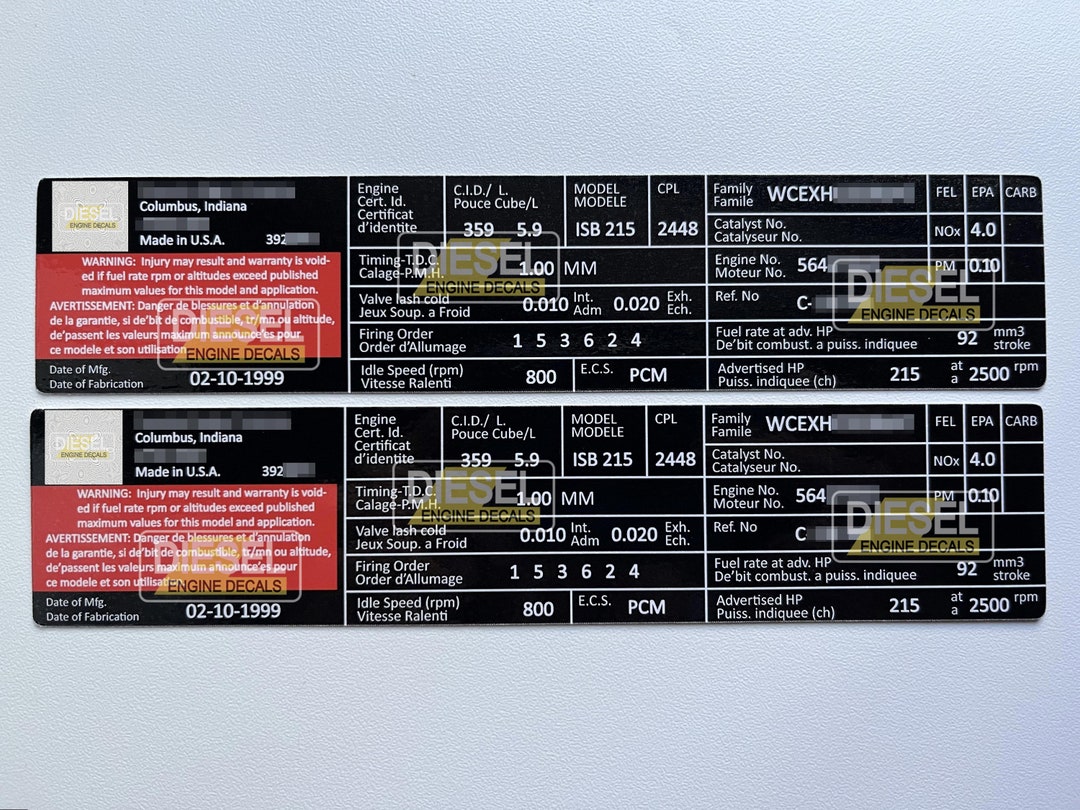 Cummins ISB 5.9L Engine Valve Cover Decal Sticker Set 1998 1999 BLACK ...