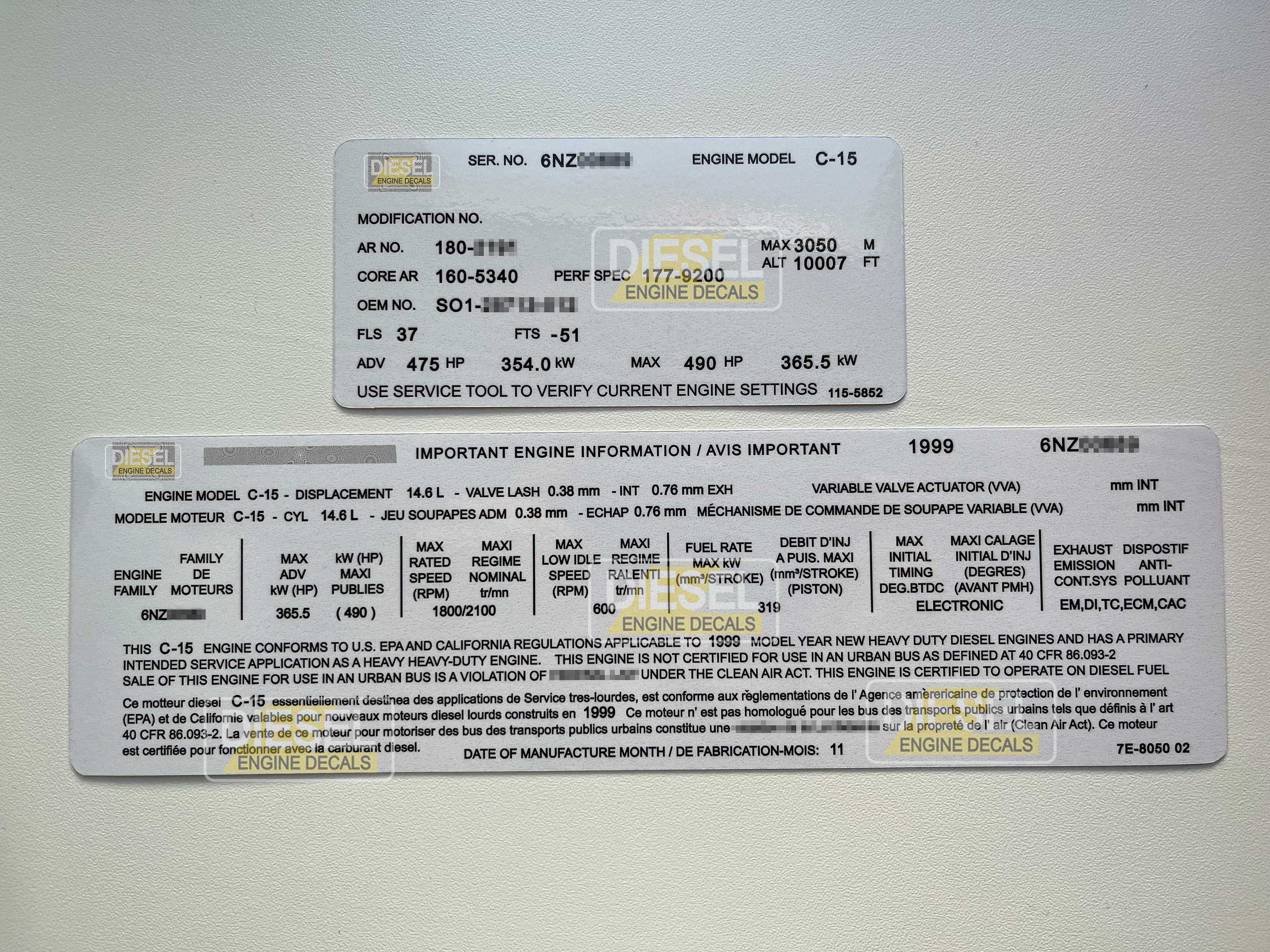 CAT C-15 6NZ 14.6L Diesel Engine Valve Cover Sticker Decal 1999 CUSTOM ...