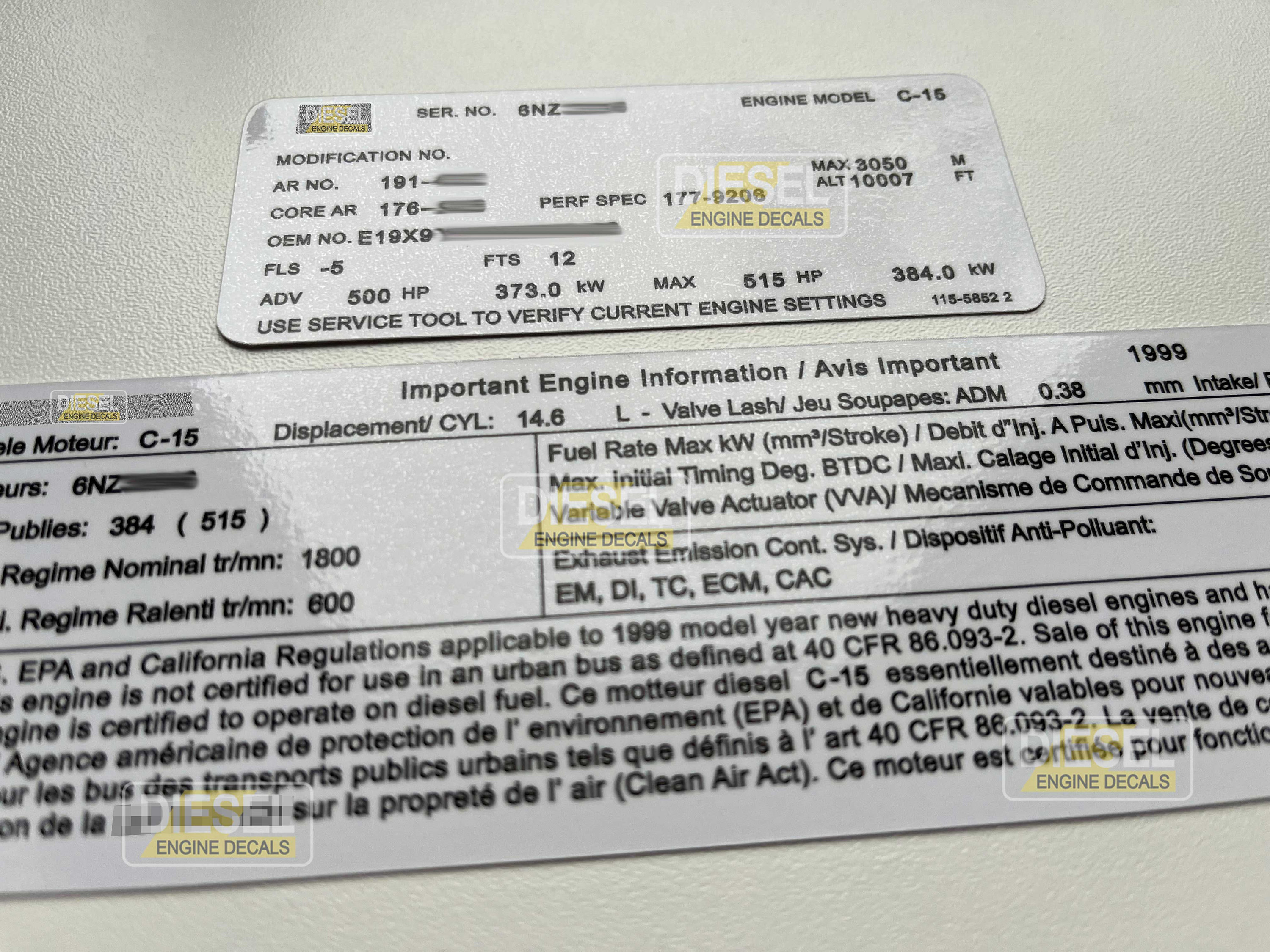 CAT C-15 6NZ 14.6L Alternative Design Diesel Engine Valve Cover Sticker ...