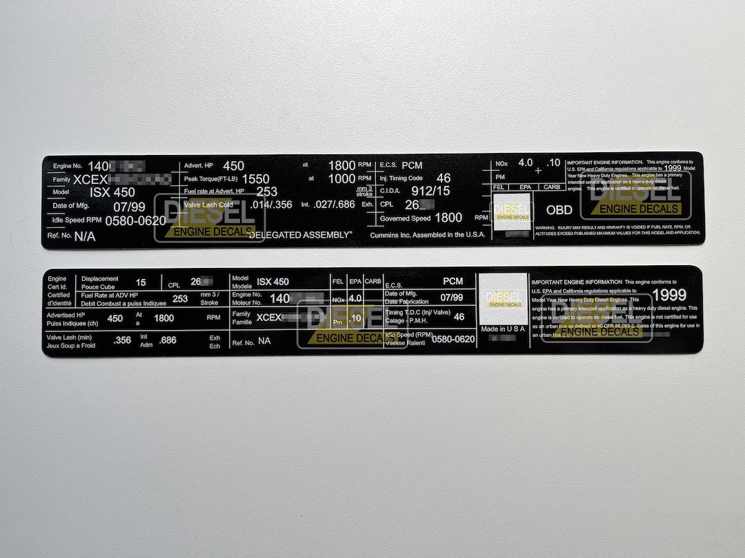 Cummins ISX 450 Engine Valve Cover Decal Sticker Set 1999 BLACK Edition ...