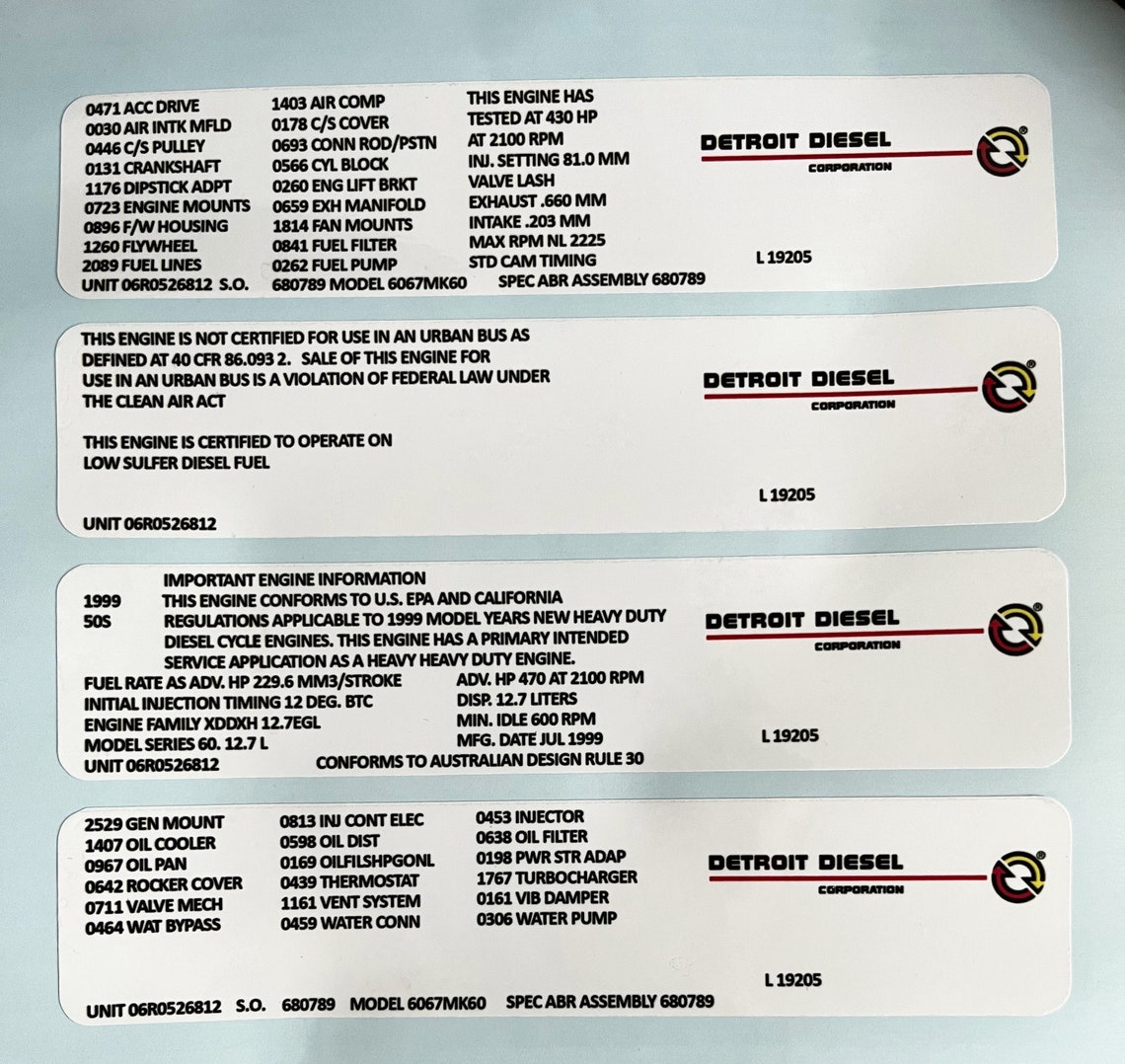 Detroit Diesel Series 60 12.7L Valve Cover Sticker Decal 1998 | Etsy