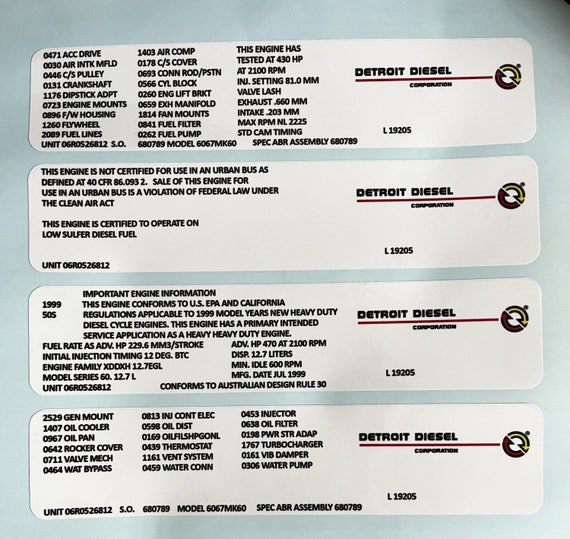 Detroit Diesel Series 60 12.7L Valve Cover Sticker Decal 1998 | Etsy