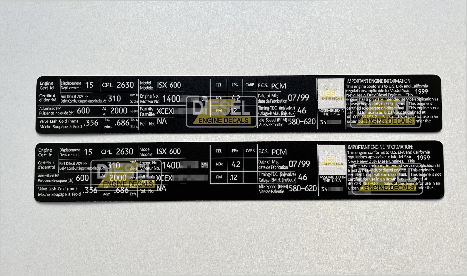 Cummins ISX 600 Engine Valve Cover Decal Sticker Set 1999 BLACK Edition ...