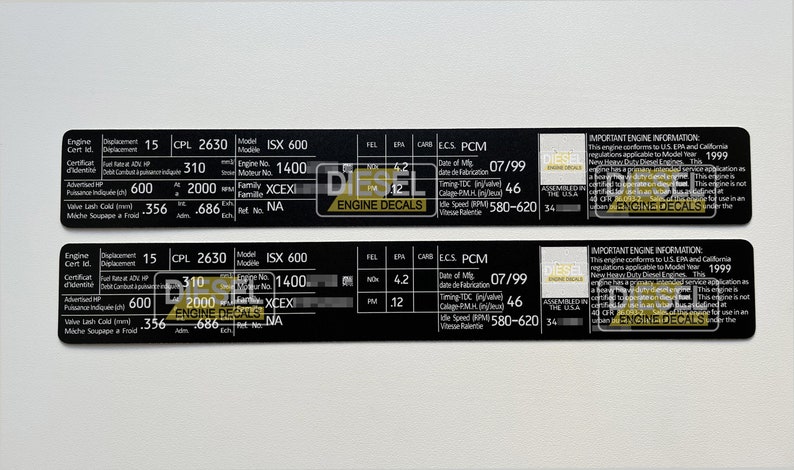 Cummins ISX 600 Engine Valve Cover Decal Sticker Set 1999 BLACK Edition ...