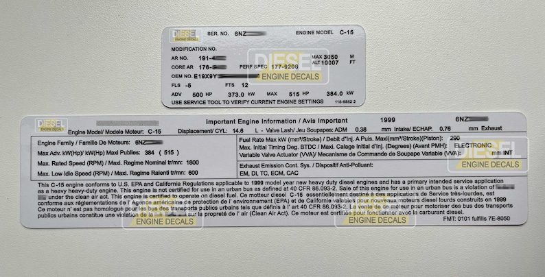 CAT C-15 6NZ 14.6L Alternative Design Diesel Engine Valve Cover Sticker ...