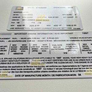 CAT C-15 6TS 14.6L Diesel Engine Valve Cover Sticker Decal 1997 CUSTOM ...