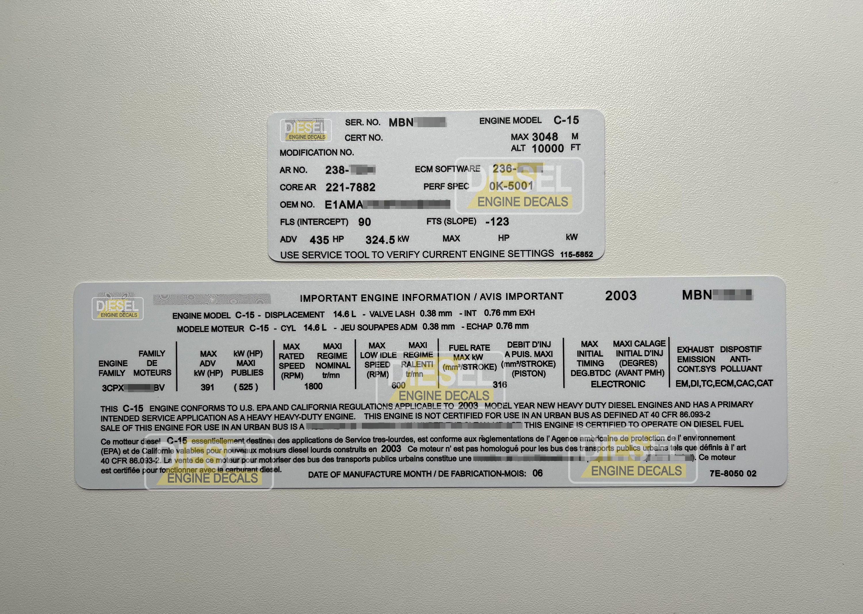 CAT C-15 MBN 14.6L Diesel Engine Valve Cover Sticker Decal 2003 CUSTOM ...