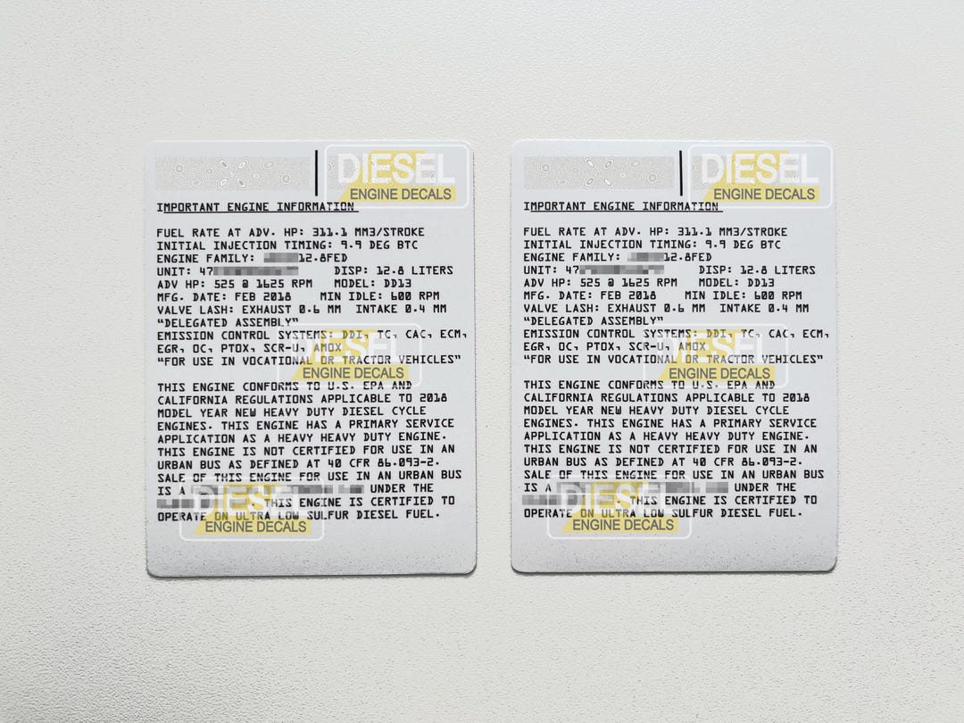 Detroit Diesel Engine Information ID Tag Sticker Decal DD13 DD15 CUSTOM ...