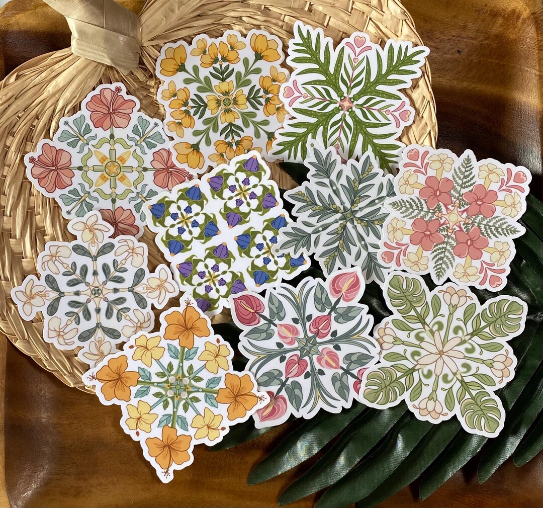 Floral Quilt Stickers | Waterproof | UV Resistant | Laptop Decal ...