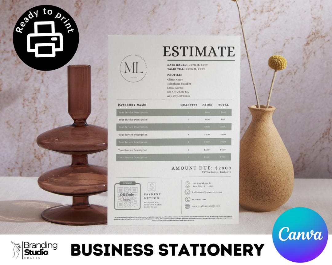 Sage Estimate Template, Estimate Template Canva, Editable Estimate ...