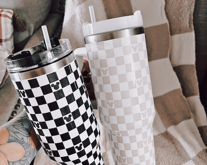 Checkered Mickey 40 Oz Tumbler With Handle | Mouse Shaped Checkerboard ...