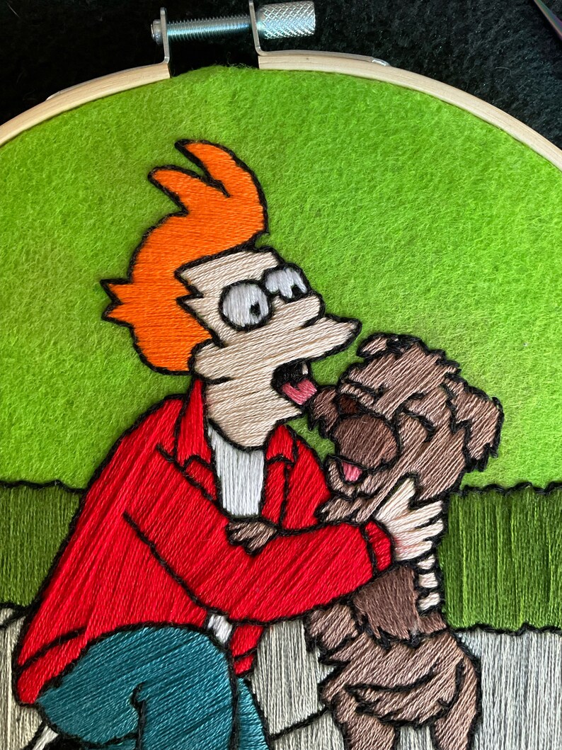 Philip Fry Seymour Dog Futurama Cartoon Hand Embroidery - Etsy