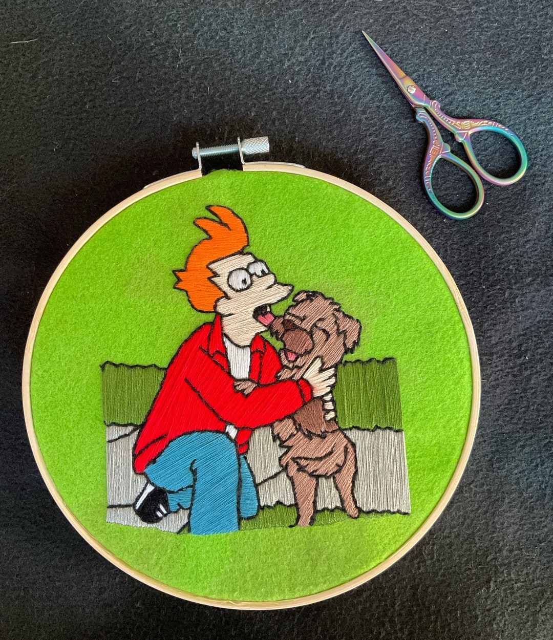 Philip Fry, Seymour Dog, Futurama Cartoon, Hand Embroidery Hoop Art - Etsy