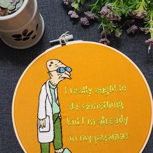 Professor Farnsworth, Futurama Cartoon, Hand Embroidery Hoop Art, 7in ...