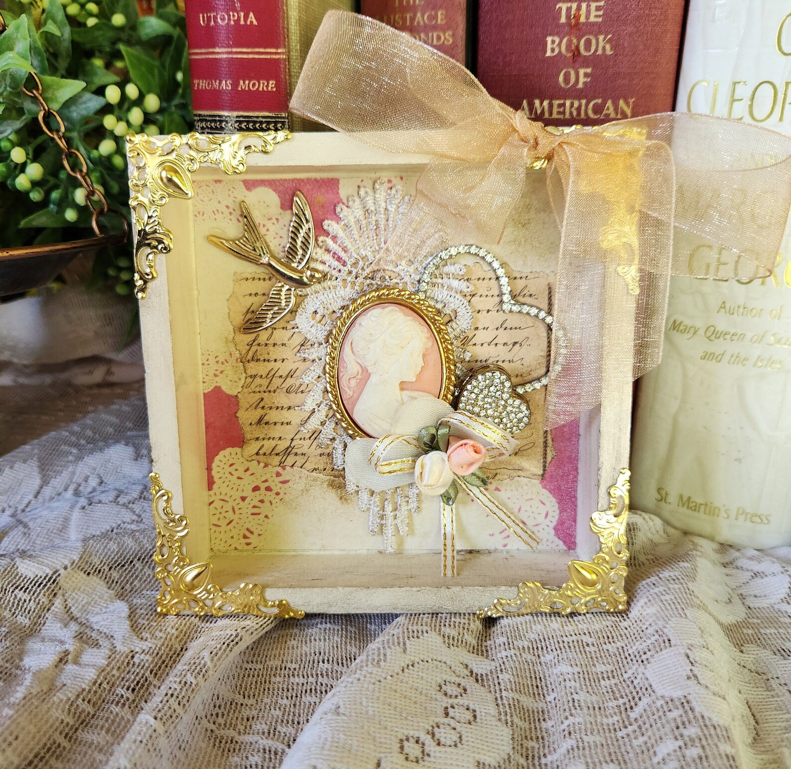 Shadow Box Art, Victorian Cameo, Handmade, Repurposed, Vintage Jewelry ...