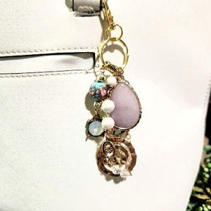 Purse Dangle, Bag Charm, Keychain, Lavender Jade, Gold, Pearls ...