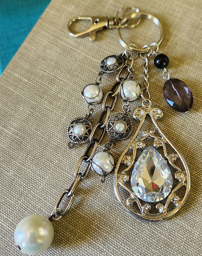 Key Ring Purse/bag Charm, Keychain, Repurposed Vintage Jewelry, New Age ...