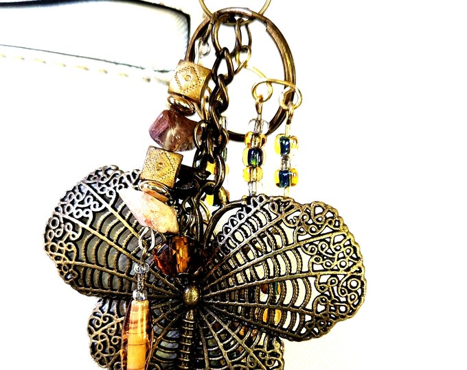 Bronze Butterfly Keychain, Handmade Purse/bag Charm, Repurposed Jewelry ...
