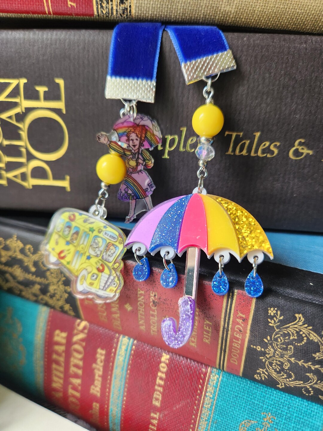 Magic School Bus Bookmark | Beaded Velvet Ribbon Book Thong - Etsy