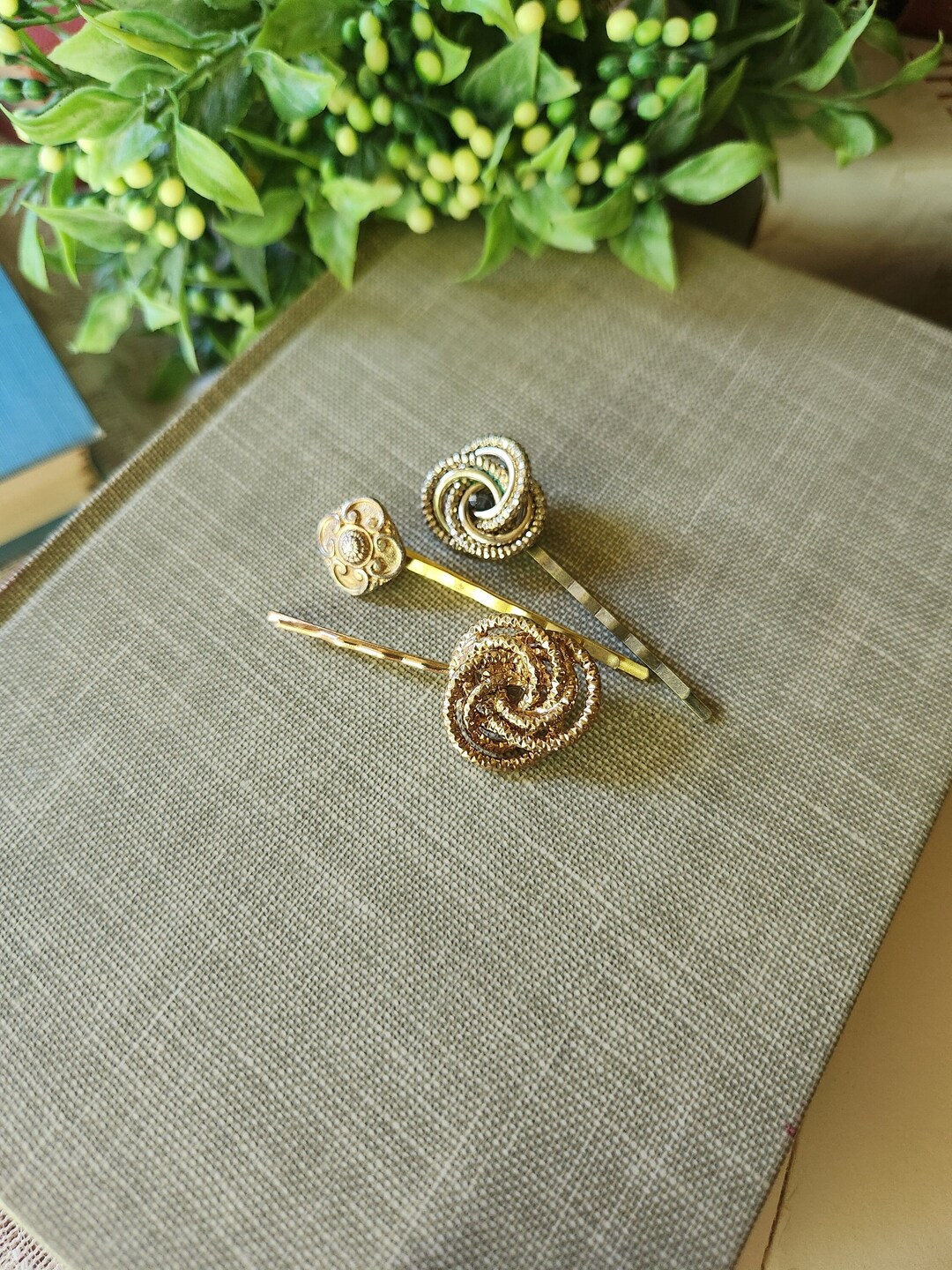 Vintage Gold Knot Bobby Pins Set of 3 Handmade Repurposed Jewelry Hair ...