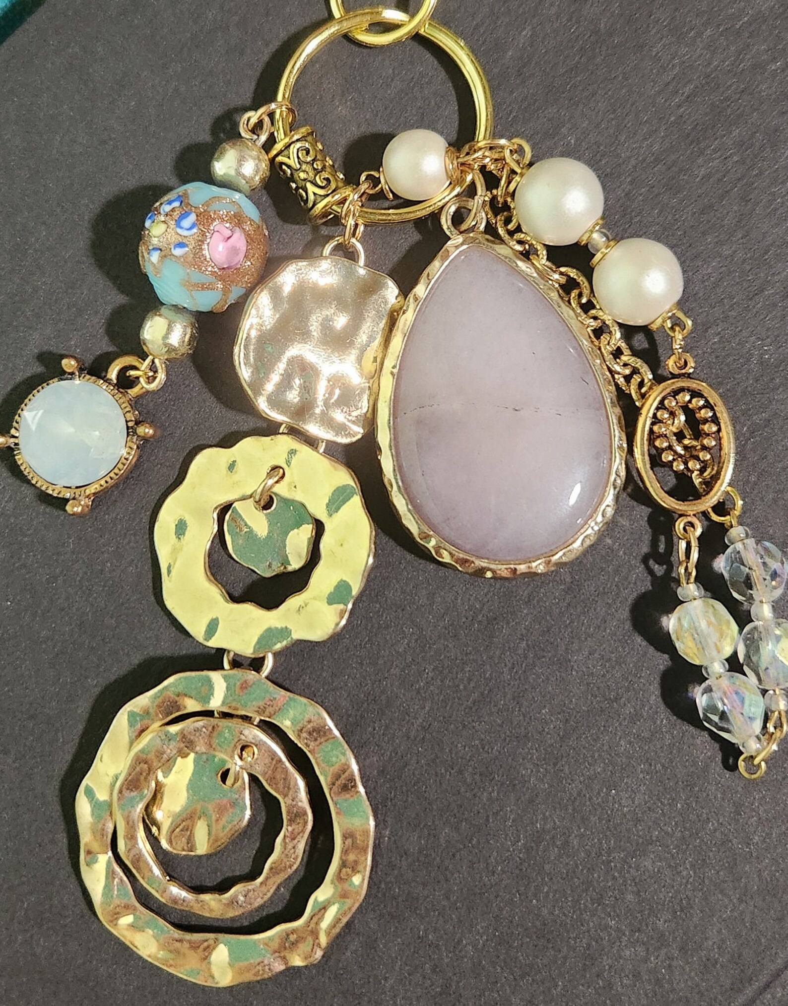 Purse Dangle, Bag Charm, Keychain, Lavender Jade, Gold, Pearls ...