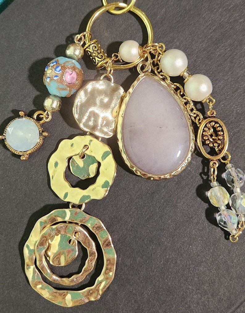 Purse Dangle, Bag Charm, Keychain, Lavender Jade, Gold, Pearls ...
