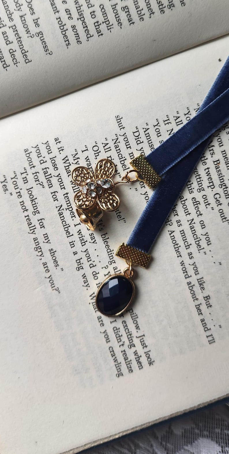 Butterfly Bell Bookmark | Navy Velvet Ribbon | Handmade Design | Book ...