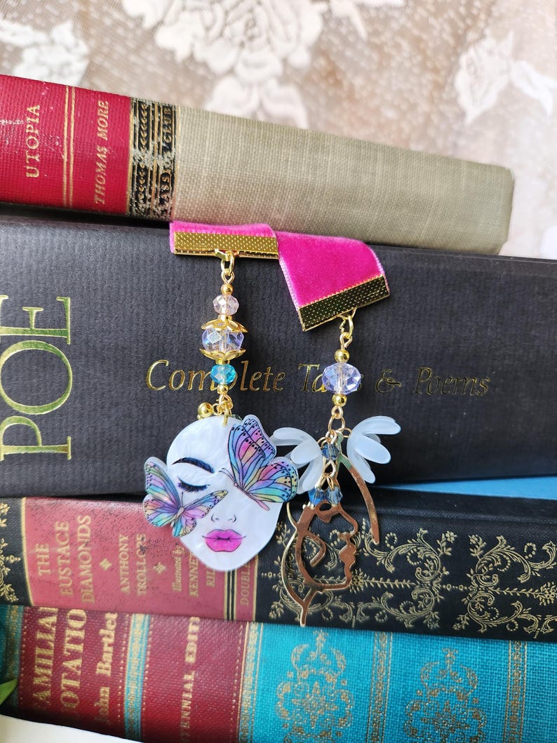 Surreal Butterfly Face Bookmark | Velvet Ribbon | Book Thong | Avant ...