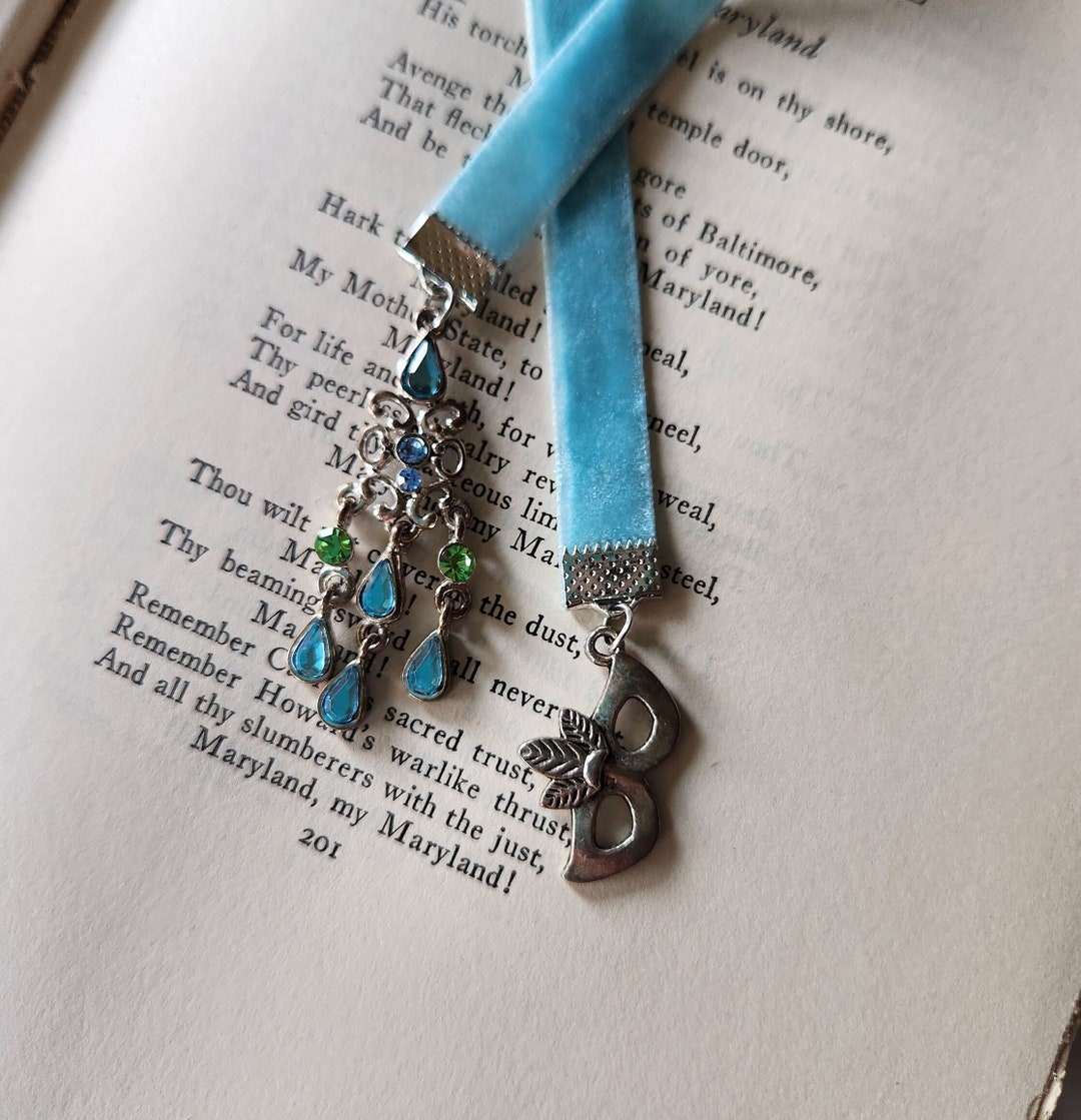 Masquerade Ball Mask, Bookmark, Chandelier, Blue Velvet Ribbon, Vintage ...