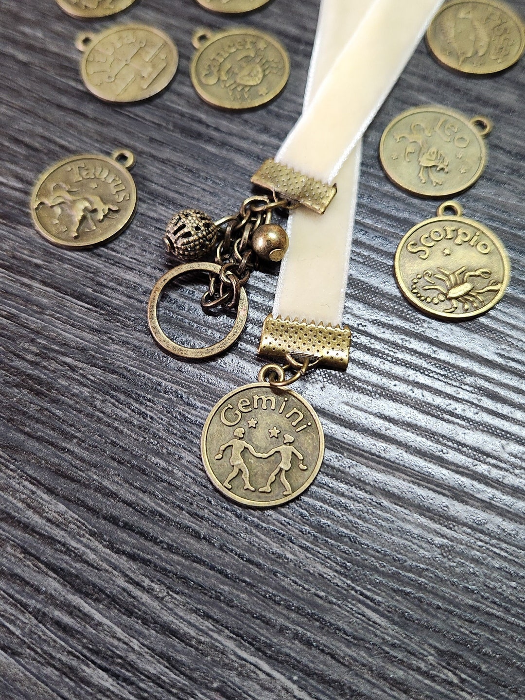 Zodiac Sign Astrology Bookmark | Bronze Charm | Velvet Ribbon | Custom ...