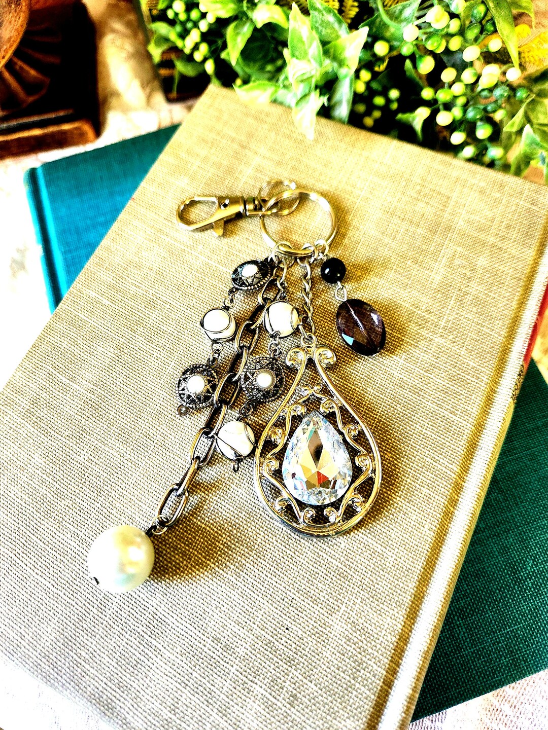 Key Ring Purse/bag Charm, Keychain, Repurposed Vintage Jewelry, New Age ...