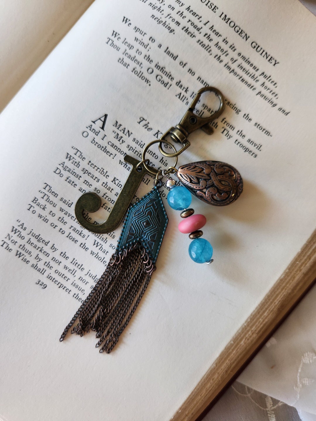 Purse/bag Charm Initial j Keychain Tassel Boho Beaded Junk Journal ...
