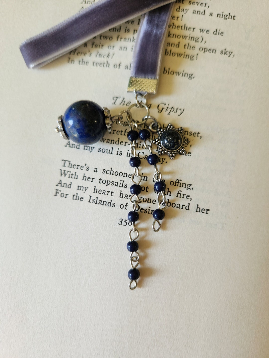 Father's Day Bookmark | Blue Looped Velvet Ribbon | Book Jewelry | Book ...